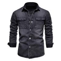 China Custom High Quality Acid Wash Distressed Oversized Plus Size Men's Jacket Manufacturer Button Vintage Shirt Jacket for Men for sale