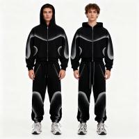 China Custom Manufacturer Heavyweight Neoprene Sweatsuit Vintage Cotton Zip up Streetwear Tracksuit Flared Sweatpants and Hoodie Sets for sale