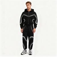 China Custom Manufacturer Heavyweight Neoprene Sweatsuit Vintage Cotton Zip up Streetwear Tracksuit Flared Sweatpants and Hoodie Sets for sale