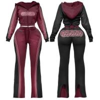 China Custom Logo Women Clothing 2026 Sweatsuits Y2k Autumn Zipper Hoodie Flared Pants Jogger Tracksuit Slim Two Piece Loungewear Set for sale