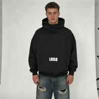 China Wholesale Custom Streetwear Face Masked Blank Cropped Hoodie Men Distressed 100% Cotton Thick Stone Washed Boxy Fleece Hoodie for sale