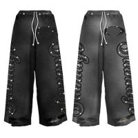 China Custom Heavyweight Acid Wash Flared Sweatpants and Hoodie Sets Men Embroidery Streetwear Tracksuit Rhinestone Cropped Sweatsuit for sale