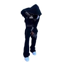 China Wholesale Rhinestone French Terry Sweatsuit Acid Wash Flared Sweatpants and Hoodie Sets Cotton Custom Streetwear Tracksuits Men for sale