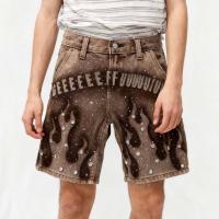 China Manufacturer Custom Rhinestone Vintage Printed Denim Shorts De Hombre Cargo Designer Jean Jorts Summer Baggy Shorts for Men for sale