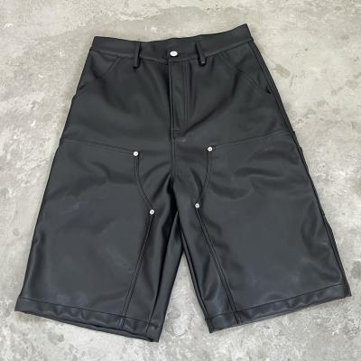 China Custom Summer Oversized Heavyweight Blank Pu Leather Shorts Manufacturer Trade Baggy Streetwear Knee Length Cargo Shorts for Men for sale