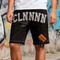 China Custom Streetwear Denim Baggy Stacked Shorts Manufacturer Distressed Embroidery Patch Rhinestone Flared Jorts Jeans Shorts Men for sale