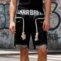 China Custom Print Crystal Logo Summer Denim Jorts Shorts for Men Rhinestone Baggy Vintage Double Waist Jeans Shorts Manufacturer for sale