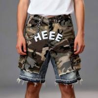 China Shorts Manufacturer Custom Camouflage Distressed Denim Shorts Double Layer Streetwear Rivet Camo Cargo Jorts Shorts for Men for sale