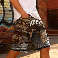 China Shorts Manufacturer Custom Camouflage Distressed Denim Shorts Double Layer Streetwear Rivet Camo Cargo Jorts Shorts for Men for sale