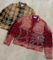 China Manufacturers Custom Plaid Button up Shirts for Men Flannel Distressed Acid Washed Rhinestone Lapel Streetwear Fashion Shirts for sale