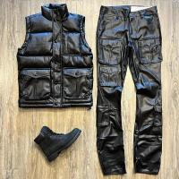 China Streetwear Custom Factory Men'S Leather Outfit Embroidered Zip up Leather Shirt and Pu Stacked Flare Pants Sets Track Suit Men for sale