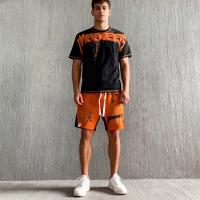 China Dongguan Manufacturer Custom Logo 2 Piece Mens Summer Suit Acid Wash Printing Two Piece Shorts and T-Shirt Set for Men Clothing for sale