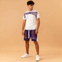 China Dongguan Manufacturer Custom Logo 2 Piece Mens Summer Suit Acid Wash Printing Two Piece Shorts and T-Shirt Set for Men Clothing for sale