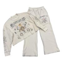 China Custom Rhinestone Waffle Fabric Knit Long Sleeve Sweatsuit T Shirt and Sweatpants Set for Men Heavyweight Streetwear Tracksuit for sale