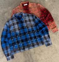 China Wholesale Custom Crystal Oversized Streetwear Men Shirts Button up Plaid Plus Size Long Sleeve Rhinestones Flannel Men'S Shirts for sale