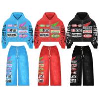 China Heavyweight Plus Size Men'S Tracksuit Custom Logo Print Acid Wash Zip up Hoodie and Flare Sweatpants Set for Men for sale