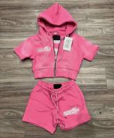 China Custom Acid Wash Cotton Zip up Streetwear Jogging Hoodie Sweatsuit 2 Piece Women'S Clothing T-Shirt and Shorts Set Manufacturer for sale