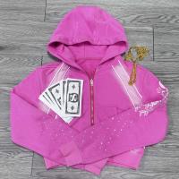 China Custom Acid Wash Cotton Zip up Streetwear Tracksuit Manufacturer Sweatsuit Rhinestone Women'S Flared Sweatpants and Hoodie Sets for sale