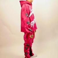 China Custom Cotton Acid Wash Dropped Shoulder Jogger Men'S Suit Heavyweight Puff Printing Men Pullover Hoodie and Sweat Pants Sets for sale