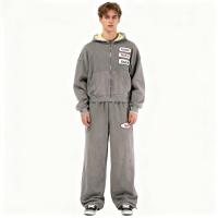 China Streetwear Custom Oversized Men's SweatSuit Heavyweight Boxy Baggy Flared Sweatpants and Triple Layer Hoodie Sets Men Tracksuit for sale