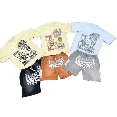 China Custom 100%Cotton Men'S 2 Pieces Tracksuit Streetwear Dtg Print Sports Shorts and T-Shirts Jogging Suits Basketball Set for Men for sale