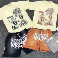 China Custom 100%Cotton Men'S 2 Pieces Tracksuit Streetwear Dtg Print Sports Shorts and T-Shirts Jogging Suits Basketball Set for Men for sale