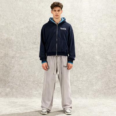 China Manufacturer Custom Oversized Casual Streetwear Men Tracksuit High Quality Baggy Flared Sweatpants and Triple Layer Hoodie Sets for sale