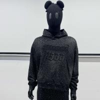 China Custom Streetwear 100% Cotton Embroidery Patched Rhinestone Men'S Tracksuit Acid Wash Fit Two Piece Flared Baggy SweatSuit for sale