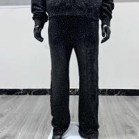 China Custom Streetwear 100% Cotton Embroidery Patched Rhinestone Men'S Tracksuit Acid Wash Fit Two Piece Flared Baggy SweatSuit for sale