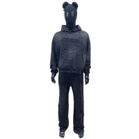 China Custom Streetwear 100% Cotton Embroidery Patched Rhinestone Men'S Tracksuit Acid Wash Fit Two Piece Flared Baggy SweatSuit for sale