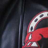 China Custom Men's Short Leather Jacket Elastic Waistband Bomber Jacket Embroidered Pattern Towel Embroidered Motor Jacket Casual for sale