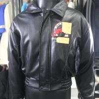 China Custom Men's Short Leather Jacket Elastic Waistband Bomber Jacket Embroidered Pattern Towel Embroidered Motor Jacket Casual for sale