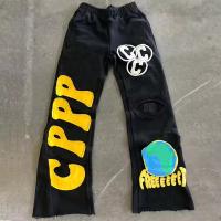 China Custom High Quality Puff Print Jogger Acid Wash Flare Sweat Pants Plus Size Elastic Waistband Mens Stacked Flare Sweatpants Men for sale