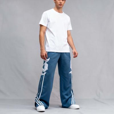 China Wholesale Custom Flare Baggy Stacked Sweat Pants Streetwear Embroidery Stripe Fleece Cotton Zipper Track Pants for Men for sale