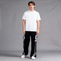 China Wholesale Custom Flare Baggy Stacked Sweat Pants Streetwear Embroidery Stripe Fleece Cotton Zipper Track Pants for Men for sale