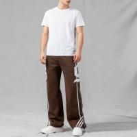 China Wholesale Custom Flare Baggy Stacked Sweat Pants Streetwear Embroidery Stripe Fleece Cotton Zipper Track Pants for Men for sale