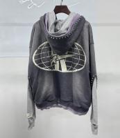China Wholesale Custom Distressed Rhinestone Triple Layer Hoodie Men Streetwear Oversized Cropped Zip up Acid Wash Heavyweight Hoodie for sale
