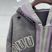 China Wholesale Custom Distressed Rhinestone Triple Layer Hoodie Men Streetwear Oversized Cropped Zip up Acid Wash Heavyweight Hoodie for sale