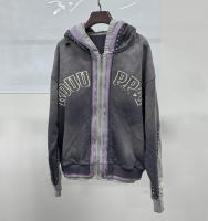 China Wholesale Custom Distressed Rhinestone Triple Layer Hoodie Men Streetwear Oversized Cropped Zip up Acid Wash Heavyweight Hoodie for sale