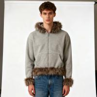 China Custom Zip up Detachable Faux Fur Hoody Jacket Unisex StreetWear 450gsm Heavy Cotton Blank Heavyweight Sweatshirt Hoodie Men for sale