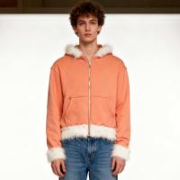 China Custom Zip up Detachable Faux Fur Hoody Jacket Unisex StreetWear 450gsm Heavy Cotton Blank Heavyweight Sweatshirt Hoodie Men for sale