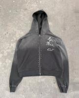 China Custom Manufacturers Heavyweight Distressed Zip up Hoodie Men Streetwear Printed Rhinestone 450 500 Gsm Vintage Acid Wash Hoodie for sale