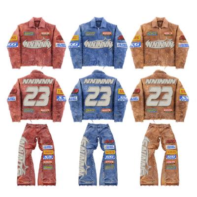 China Clothing Manufacturer Rhinestone Embroidery Sweatsuit Zip up Streetwear Tracksuit Joggers Letterman Jacket Pants Set for Men for sale