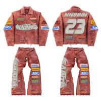 China Clothing Manufacturer Rhinestone Embroidery Sweatsuit Zip up Streetwear Tracksuit Joggers Letterman Jacket Pants Set for Men for sale