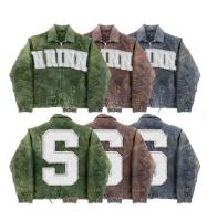China Clothing Manufacturer Custom Cropped Rhinestone Embroidery Denim Jeans Men's Jackets Varsity Joggers Letterman Jacket for Men for sale