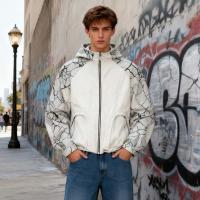 China Custom Zip up Windbreaker Jacket Nylon Polyester Adjustable Cuff Printed Sleeve Wholesale Sportswear Jacket for Men for sale