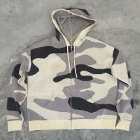 China Manufacturer Custom Winter Streetwear All Over Print Camouflage Zip up Men's Sweater Camo Hooded Knitted Jacket Sweater Men for sale