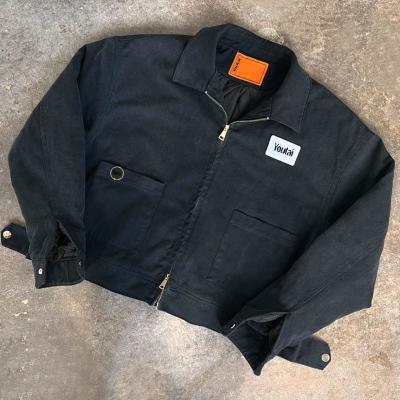 China High Quality Winter Streetwear Work Varsity Zip up Bomber Jacket Men Custom Sports Outdoor Acid Washed Pocket Heavyweight Jacket for sale