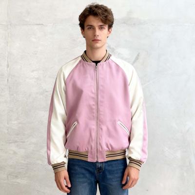 China Wholesale Custom Embroidery logo Satin Bomber Jacket for Men Sports Letter V-neck Reversible Varsity Baseball Jersey Jacket for sale