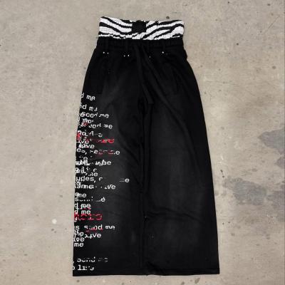 China Manufacturer Custom Vintage Distressed Acid Wash Jogger Sweat Pants Men Double Waist Printed Baggy Oversize Mens Sweatpants for sale